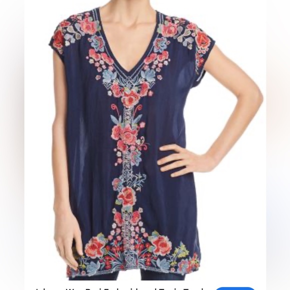 Johnny Was | Tops | Johnny Was Navy Floral Embroidered Tunic Top | Poshmark
